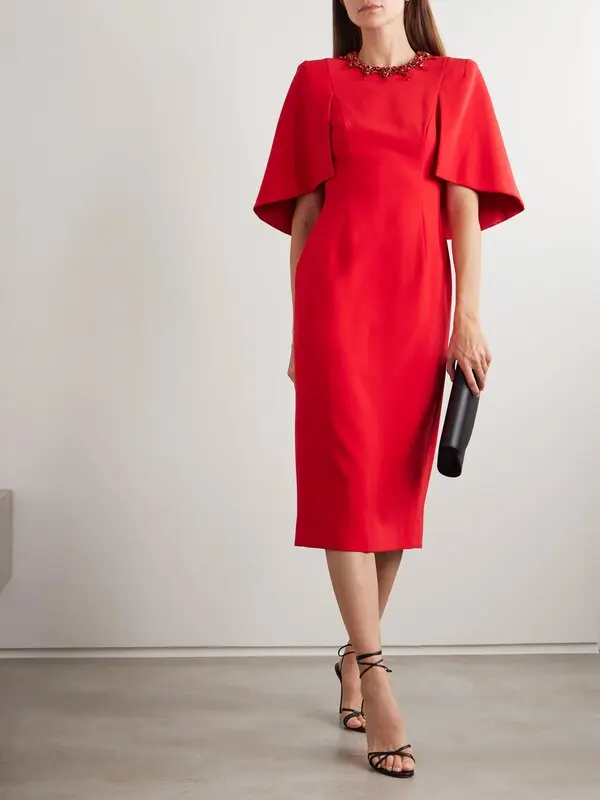 Jenny Packham Ursa Cape-effect Embellished Crepe Midi Dress