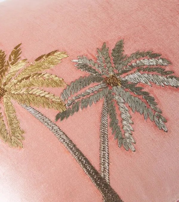 LES-OTTOMANS Palms Embroidered Velvet Cushion