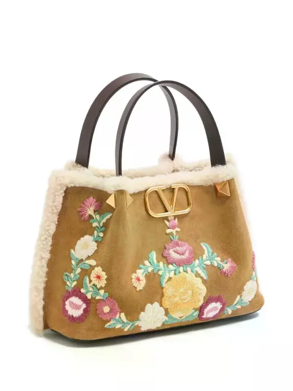 Valentino Garavani Small Embroidered Flowers Suede Tote Bag