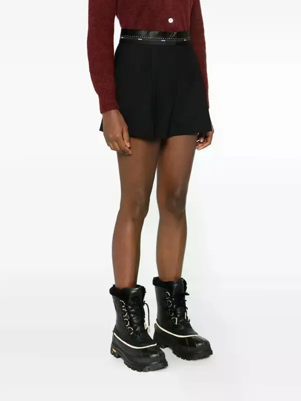 MSGM Pleated Satin-trimmed High-waisted Shorts