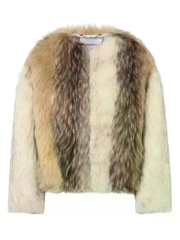 HALFBOY Long Sleeve Faux Fur Jacket - Beige