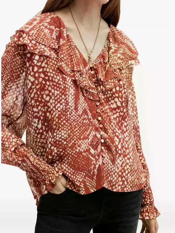 ALLSAINTS Phoebe Ruffle-detail Snake-print Top