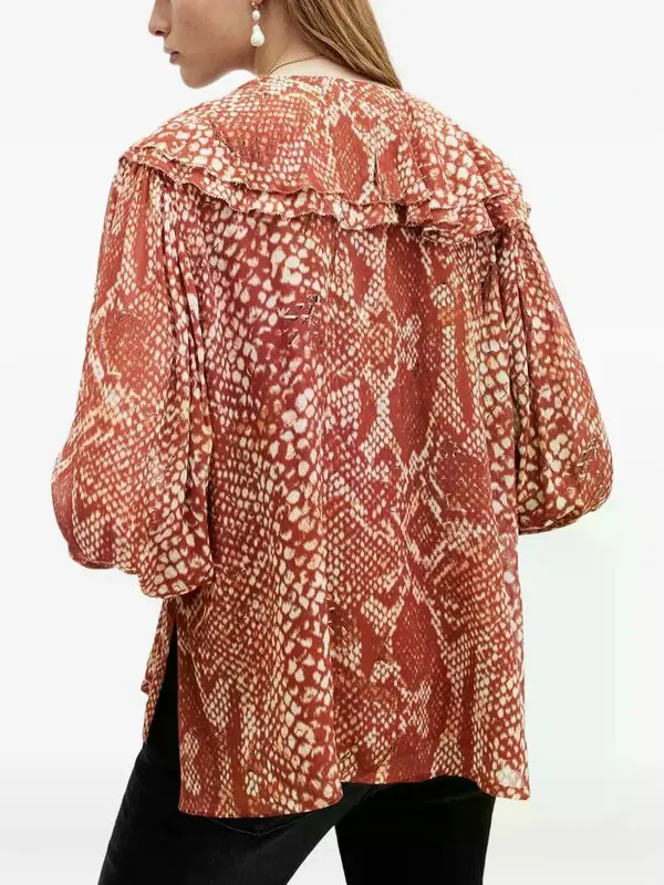 ALLSAINTS Phoebe Ruffle-detail Snake-print Top