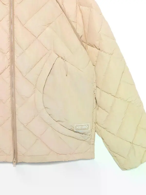 Kenzo Quilted Down Jacket With Drawstring Hem - Neutrals