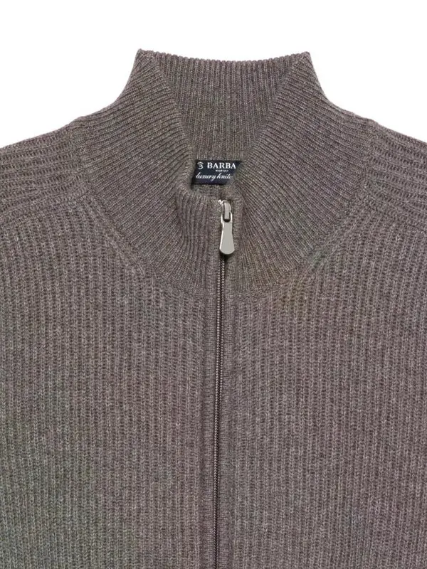 BARBA NAPOLI Ribbed Zip-up Cardigan - Brown
