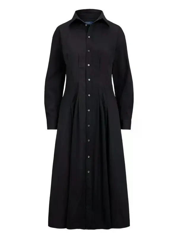 Polo Ralph Lauren Collared Pleated Shirt Midi Dress - Black