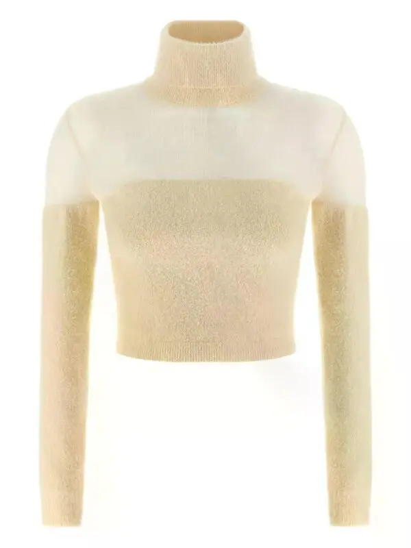 Elisabetta Franchi Cropped Turtleneck Sweater With Metal Logo Detail - Neutrals