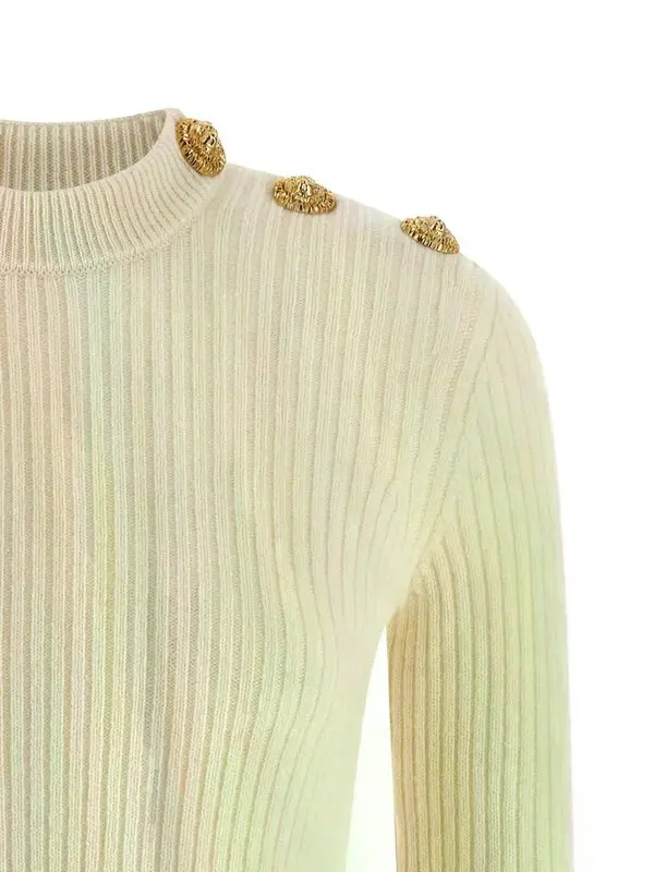 Balmain Ribbed Crew Neck Sweater With Coin Buttons