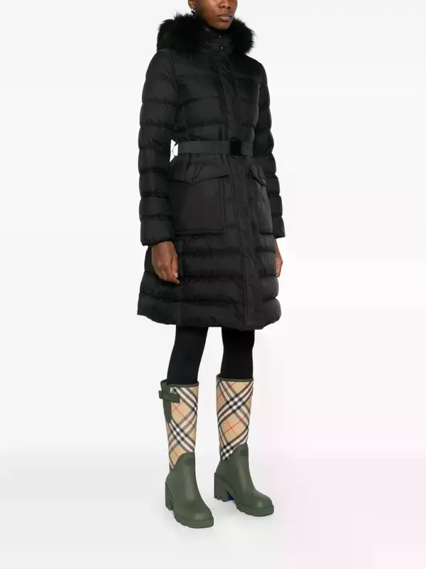 Moncler Khloesse Belted Puffer Coat With Faux Fur Trim