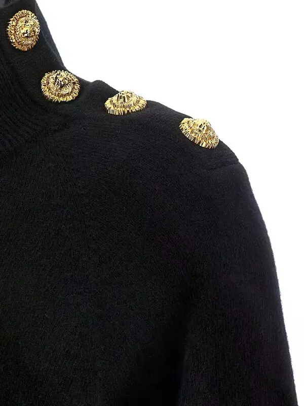 Balmain Coin Button High Neck Sweater - Black