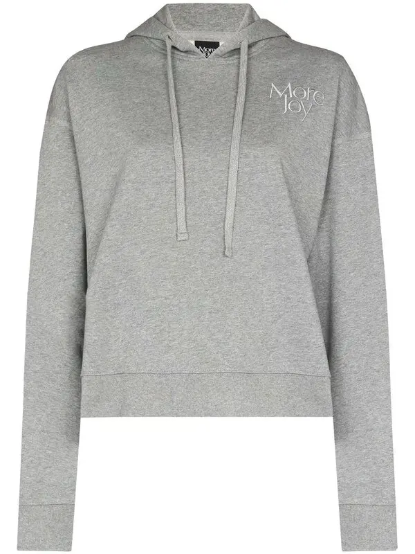 MORE JOY Cropped Embroidered Hoodie - Grey