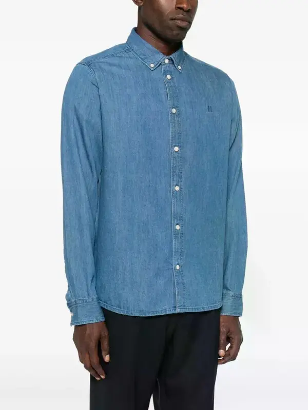 LES DEUX Embroidered Denim Shirt - Blue