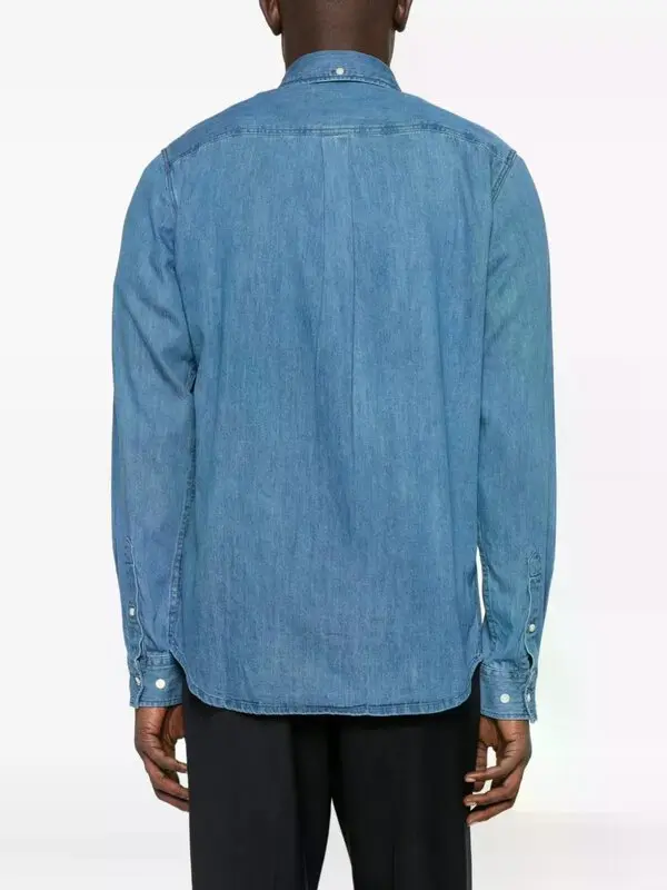 LES DEUX Embroidered Denim Shirt - Blue