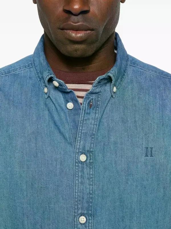 LES DEUX Embroidered Denim Shirt - Blue