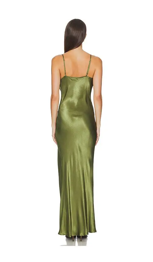 SNDYS. Satin Cowl Neck Maxi Dress - Olive