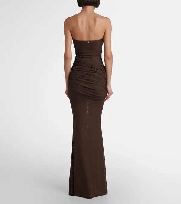 BANANHOT Erica Ruched Strapless Maxi Dress - Brown