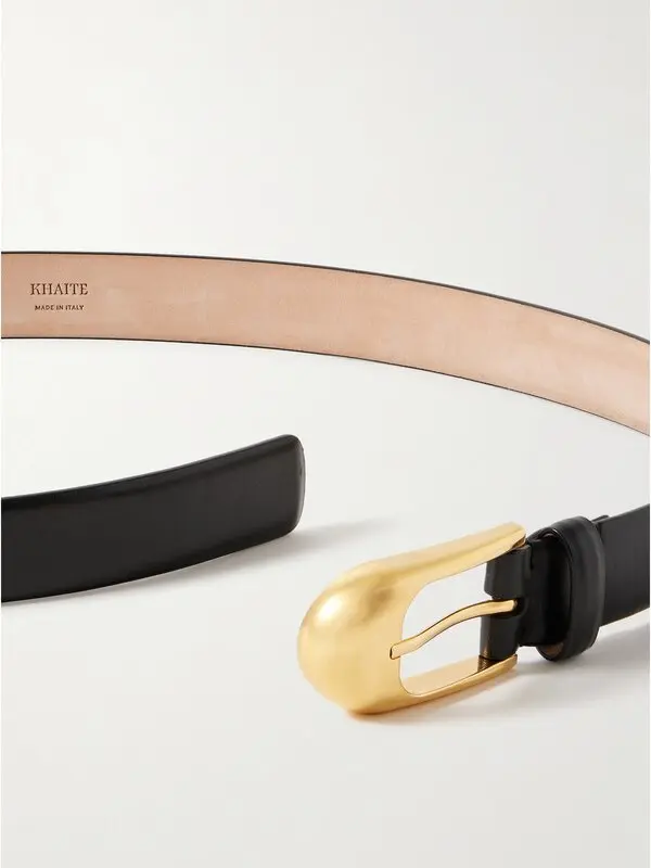Khaite Dome Leather Belt With Gold-tone Buckle - Black