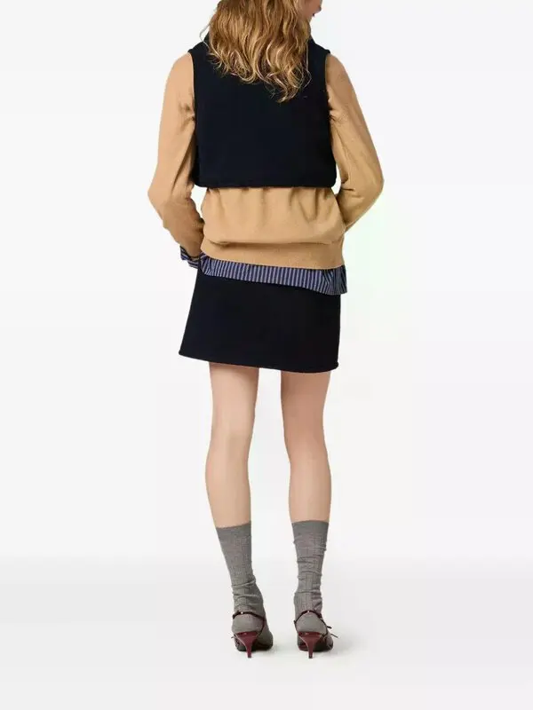 Miu Miu Fleece Waistcoat With Embroidered Logo - Blue