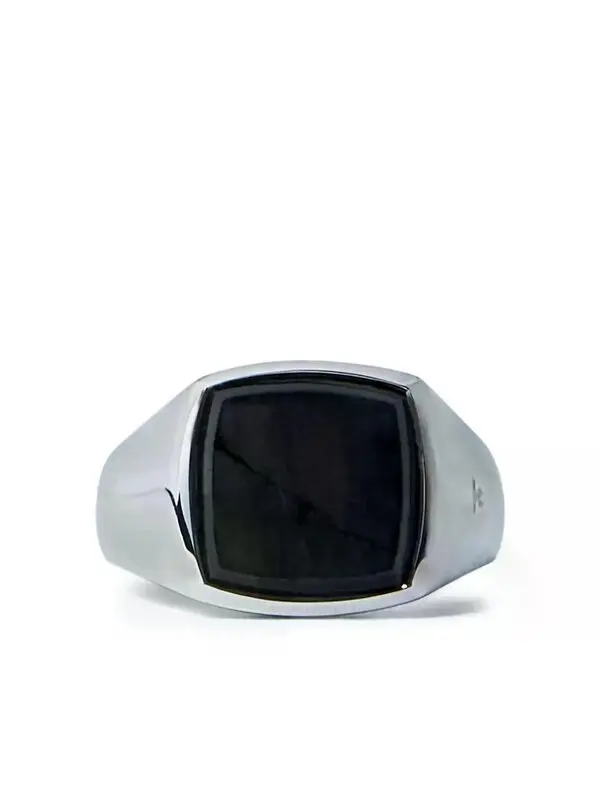 Tom Wood Sterling Rhodium-plated Larvikite Signet Ring - Silver