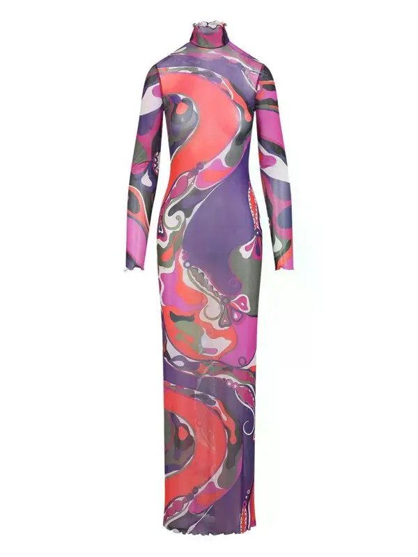 Emilio Pucci Orchidee Print Tulle Maxi Dress - Purple