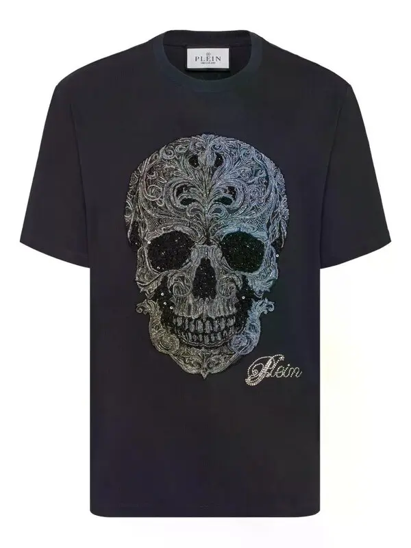 Philipp Plein Skull-embroidered T-shirt - Blue