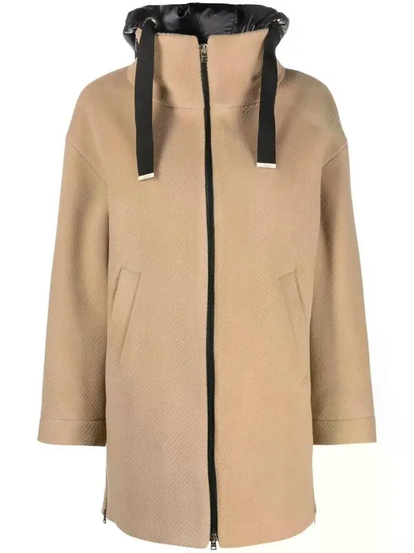 Herno Zip-up Hooded Coat In Virgin Wool