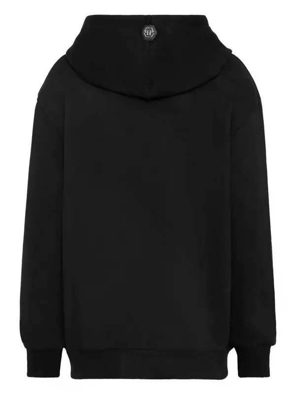 Philipp Plein Teddy Bear Embellished Cotton Fleece Hoodie - Black