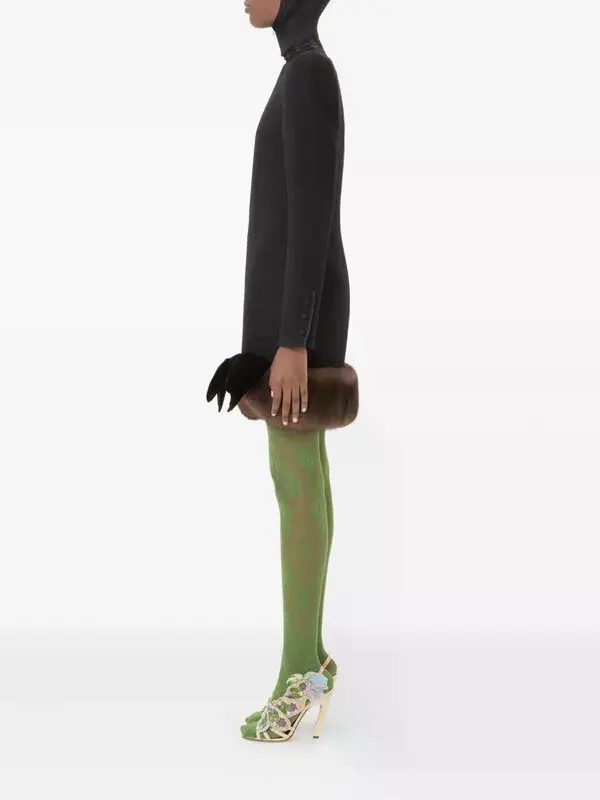 Valentino Garavani Wool Crepe Short Dress With Velvet Bow And Shearling Trim