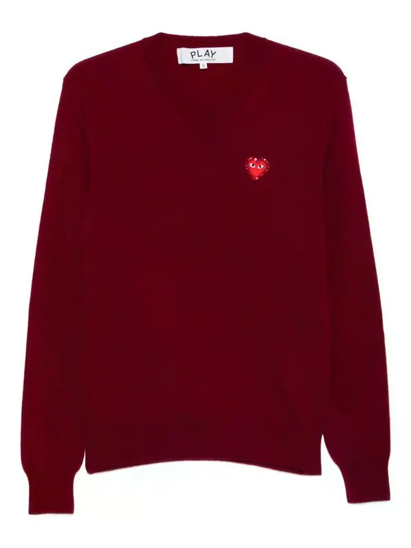 Play Comme Des Garcon V-neck Sweater With Heart Emblem - Red