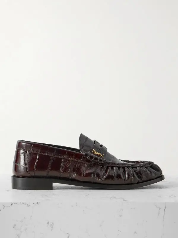 Saint Laurent Le Loafer Cassandre-embellished Eel Loafers - Brown