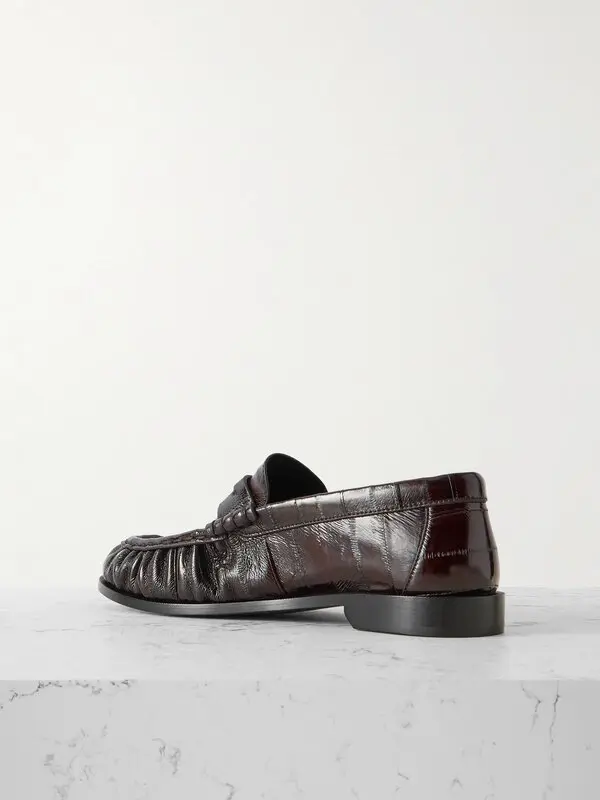 Saint Laurent Le Loafer Cassandre-embellished Eel Loafers - Brown