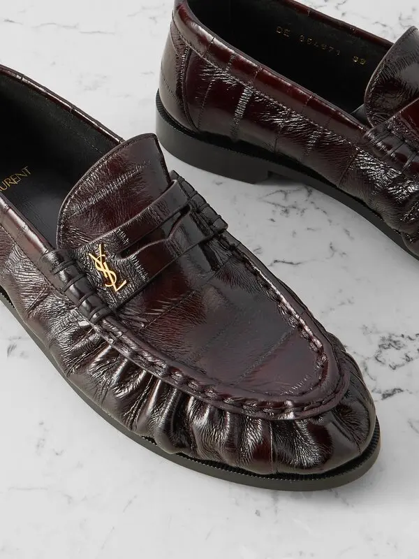 Saint Laurent Le Loafer Cassandre-embellished Eel Loafers - Brown