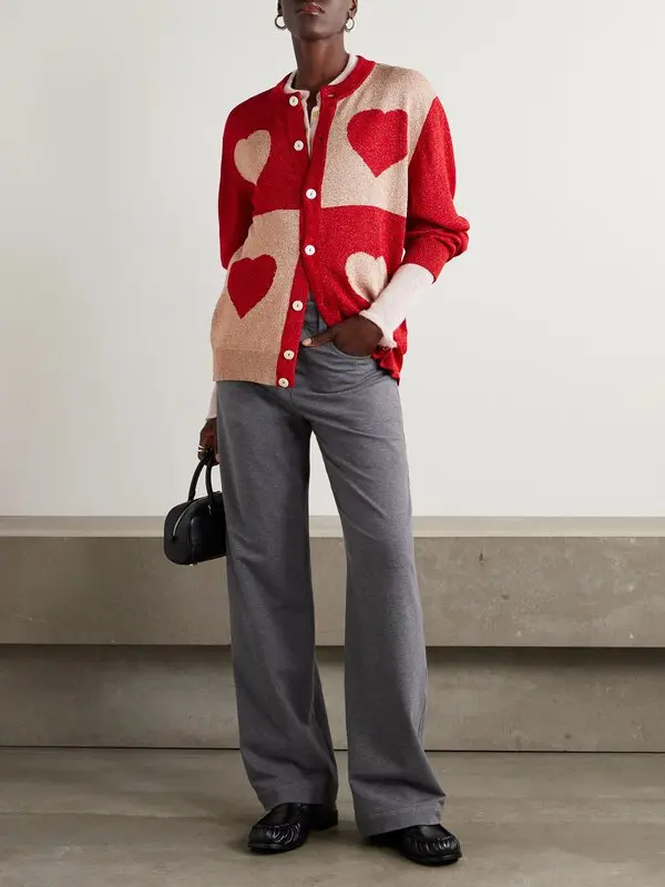 BODE Two-tone Heart Lamé Cardigan