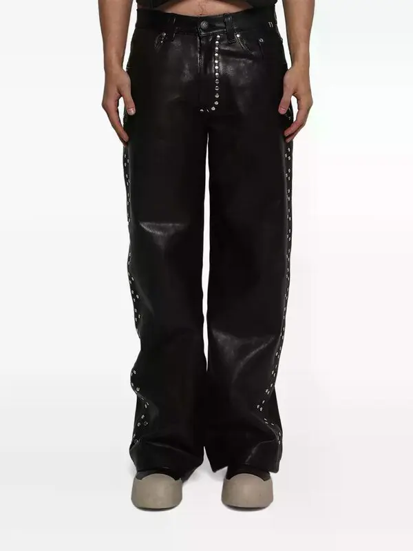 EARTHLING VIP Leather Studded Straight Leg Trousers