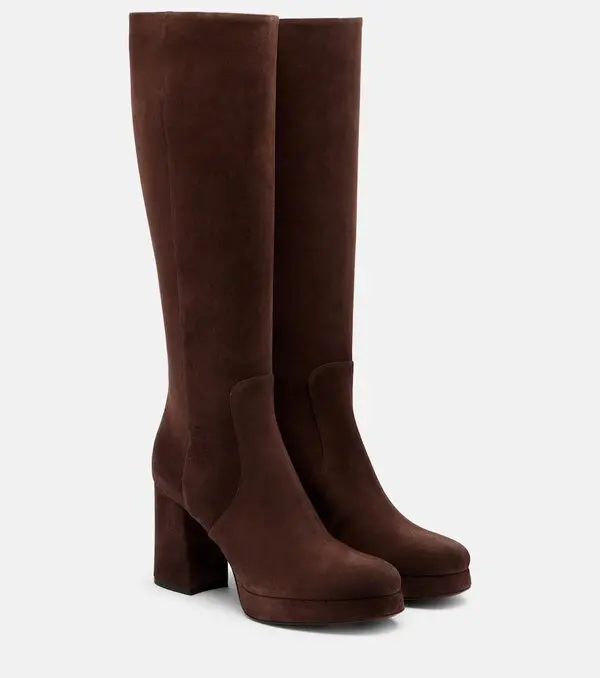 Valentino Garavani Suede Platform Knee-high Boots - Brown