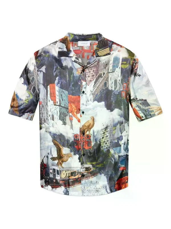 Off-White Collage-print Short-sleeve Shirt - Blue