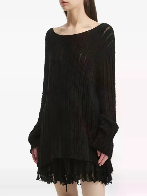 B+AB Ribbed-knit Ruffled Jumpsuit