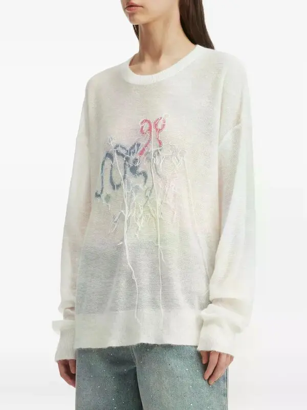 B+AB Embroidered Ribbon Detail Sweater - White