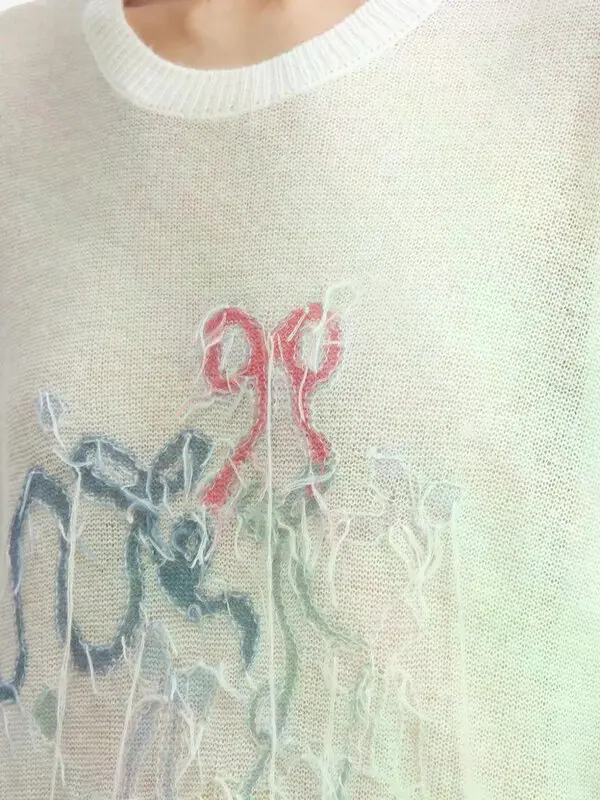 B+AB Embroidered Ribbon Detail Sweater - White