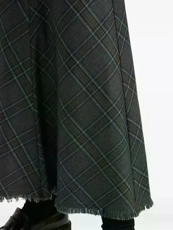 B+AB Asymmetric Frayed-hem Checked Skirt