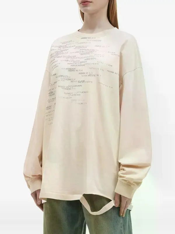 MINI CREAM Long-sleeve Crewneck Top With Logo Print - Neutrals