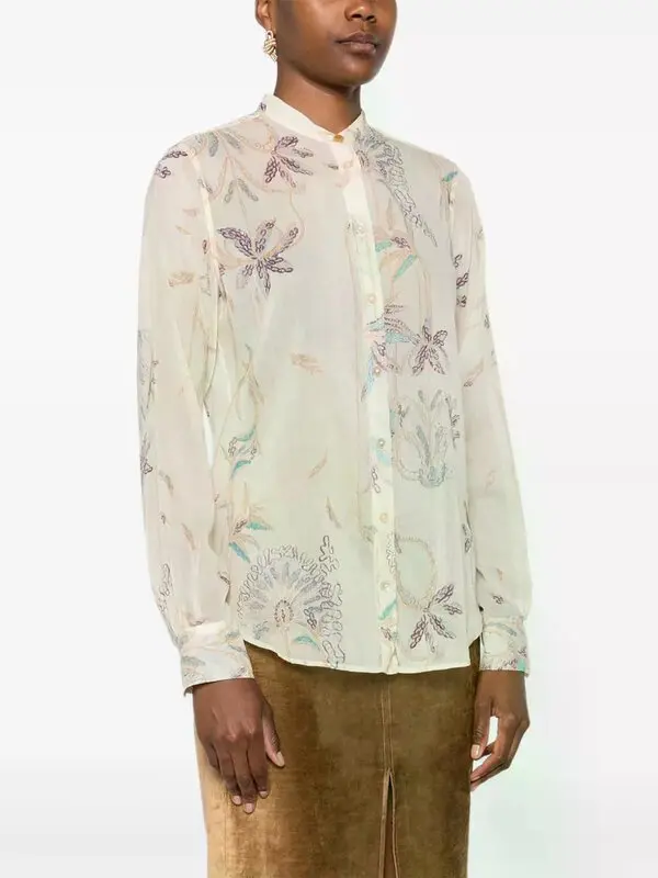 FORTE_FORTE Floral Print Band Collar Shirt