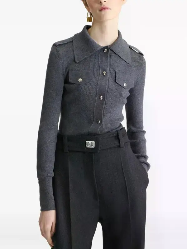PATOU Ribbed Collared Cardigan - Grey