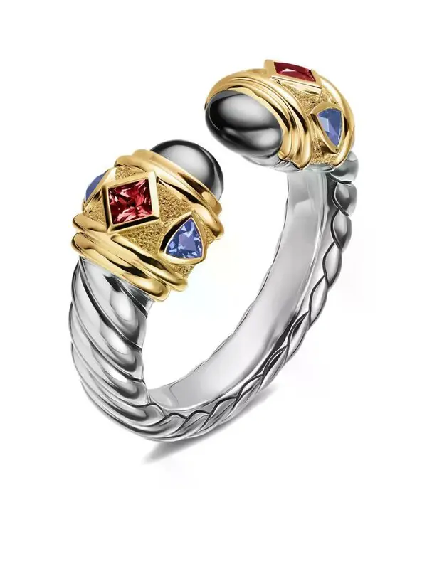 David Yurman 14k Yellow Gold And Sterling Multi-stone Renaissance Ring