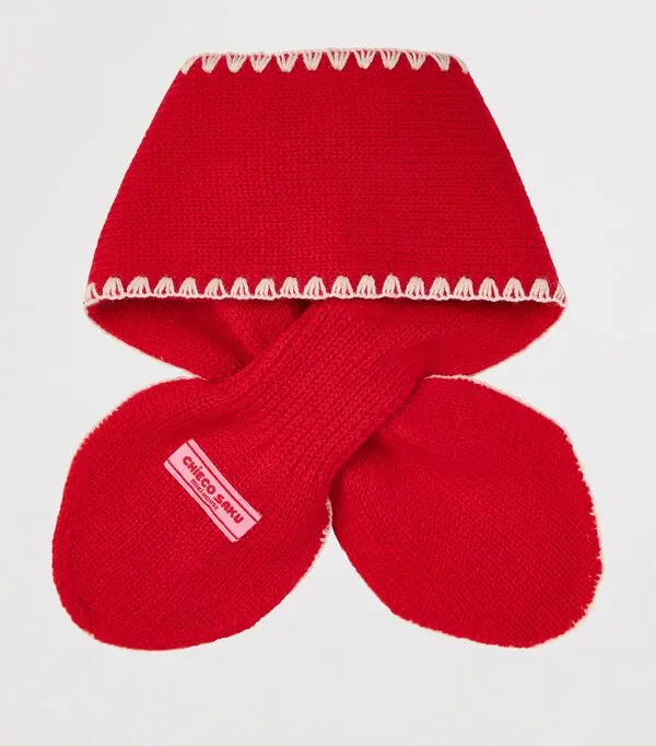 MIKI HOUSE Wool-blend Knit Bunny Scarf - Red