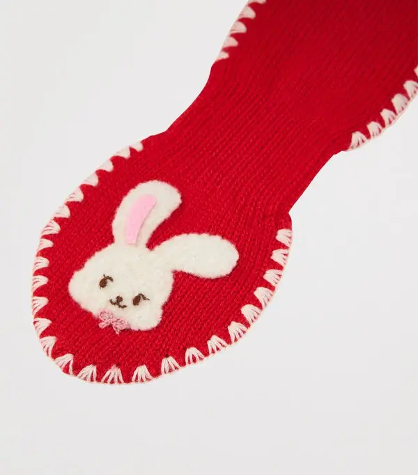 MIKI HOUSE Wool-blend Knit Bunny Scarf - Red