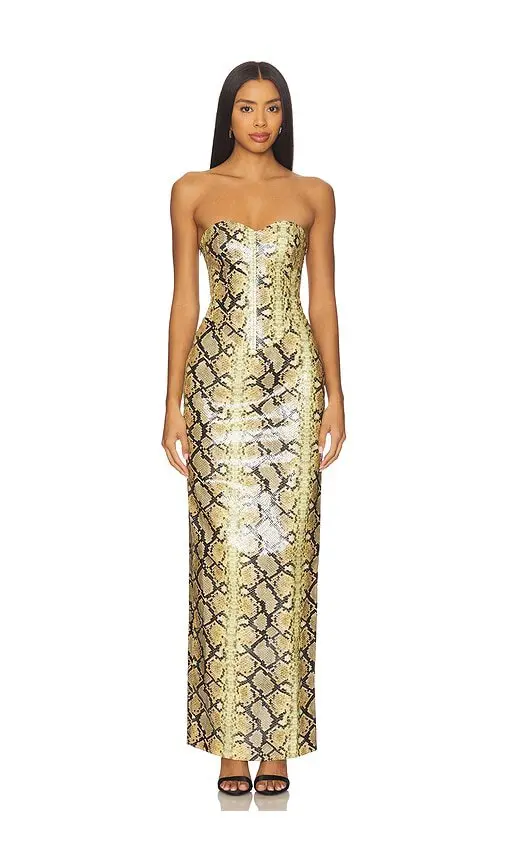 KIM SHUI Strapless Snakeskin Maxi Dress With Corseted Back - Multi