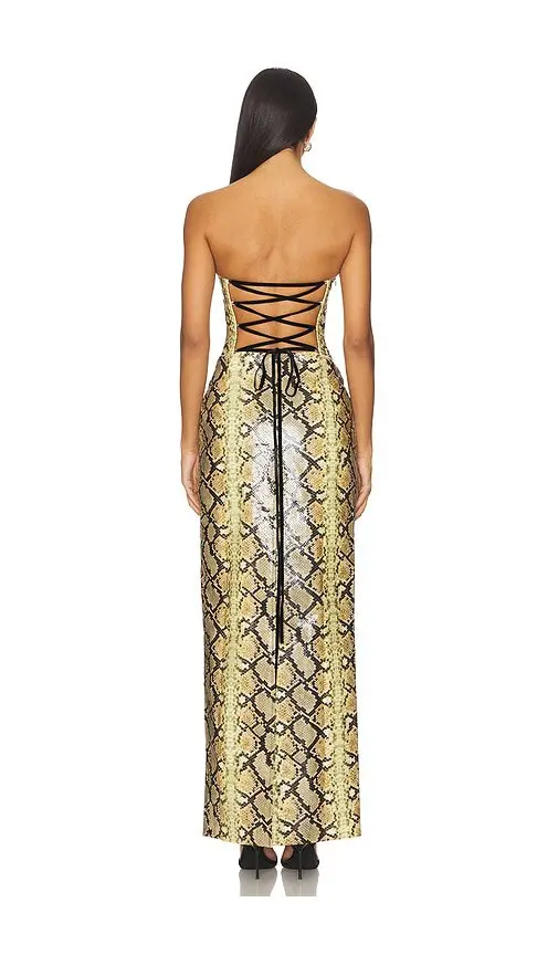 KIM SHUI Strapless Snakeskin Maxi Dress With Corseted Back
