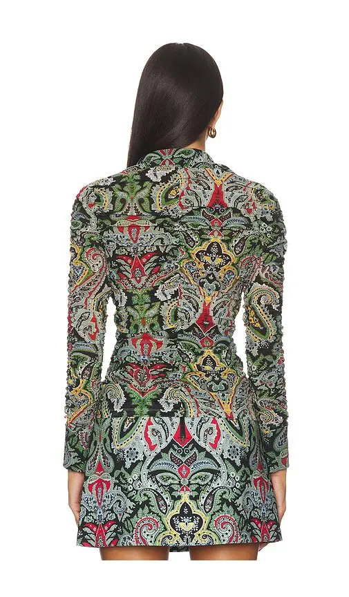 Alice + Olivia Portia Ruched Paisley Mesh Top