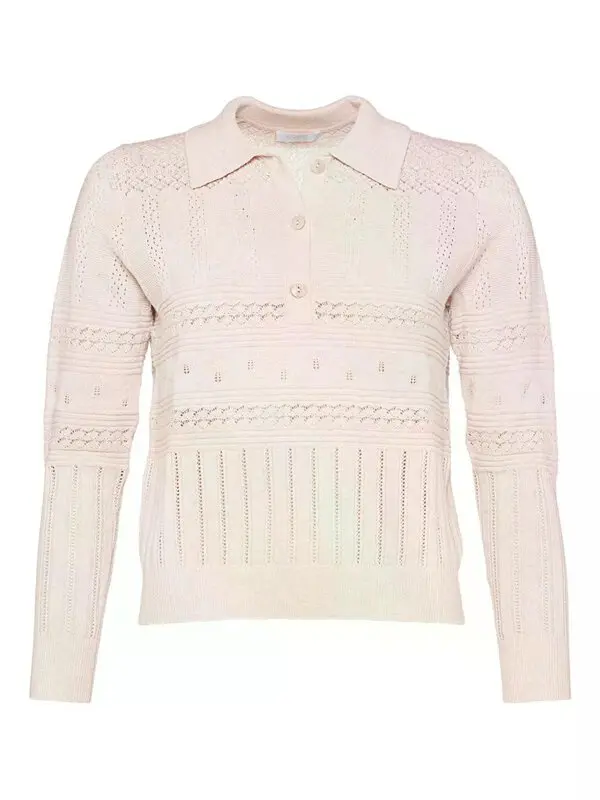 ERES Charmeur Pointelle Knit Polo Sweater - Pink